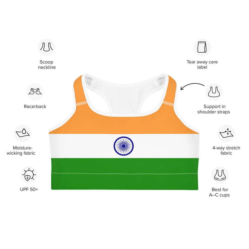 India Flag Sports Bra - Moisture-Wicking and Supportive Bra – YVDdesign