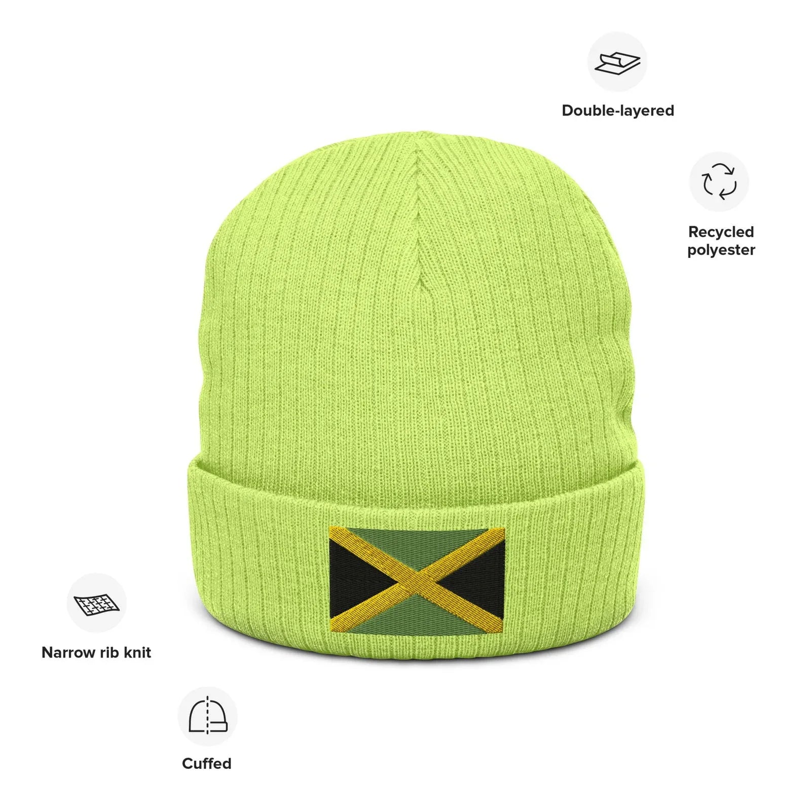 Jamaican Beanie Hat / Ribbed Knit Hat With Embroidered Jamaica Flag ...