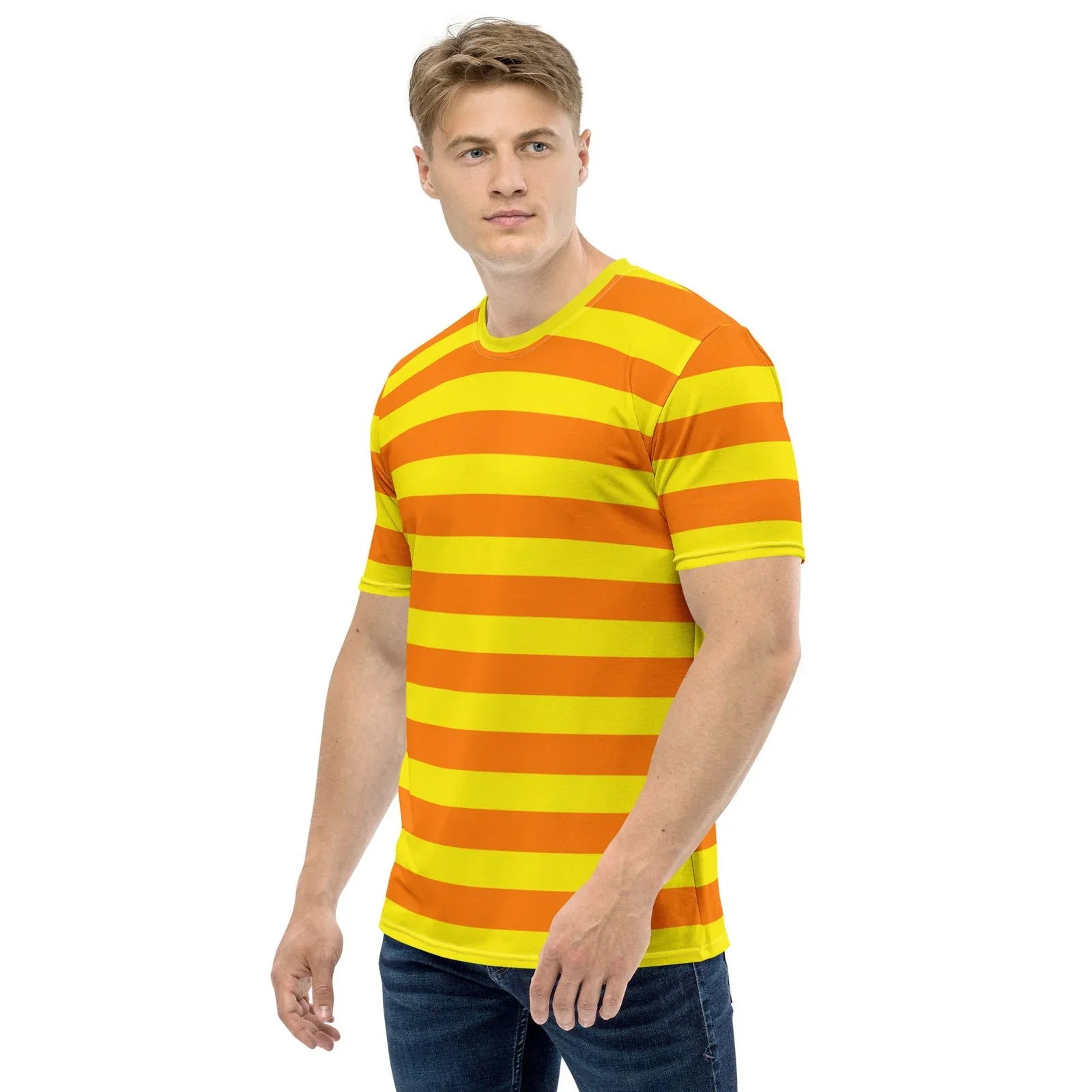 Men’s Orange & Yellow Striped T-Shirt | Summer Casual Tee – YVDdesign
