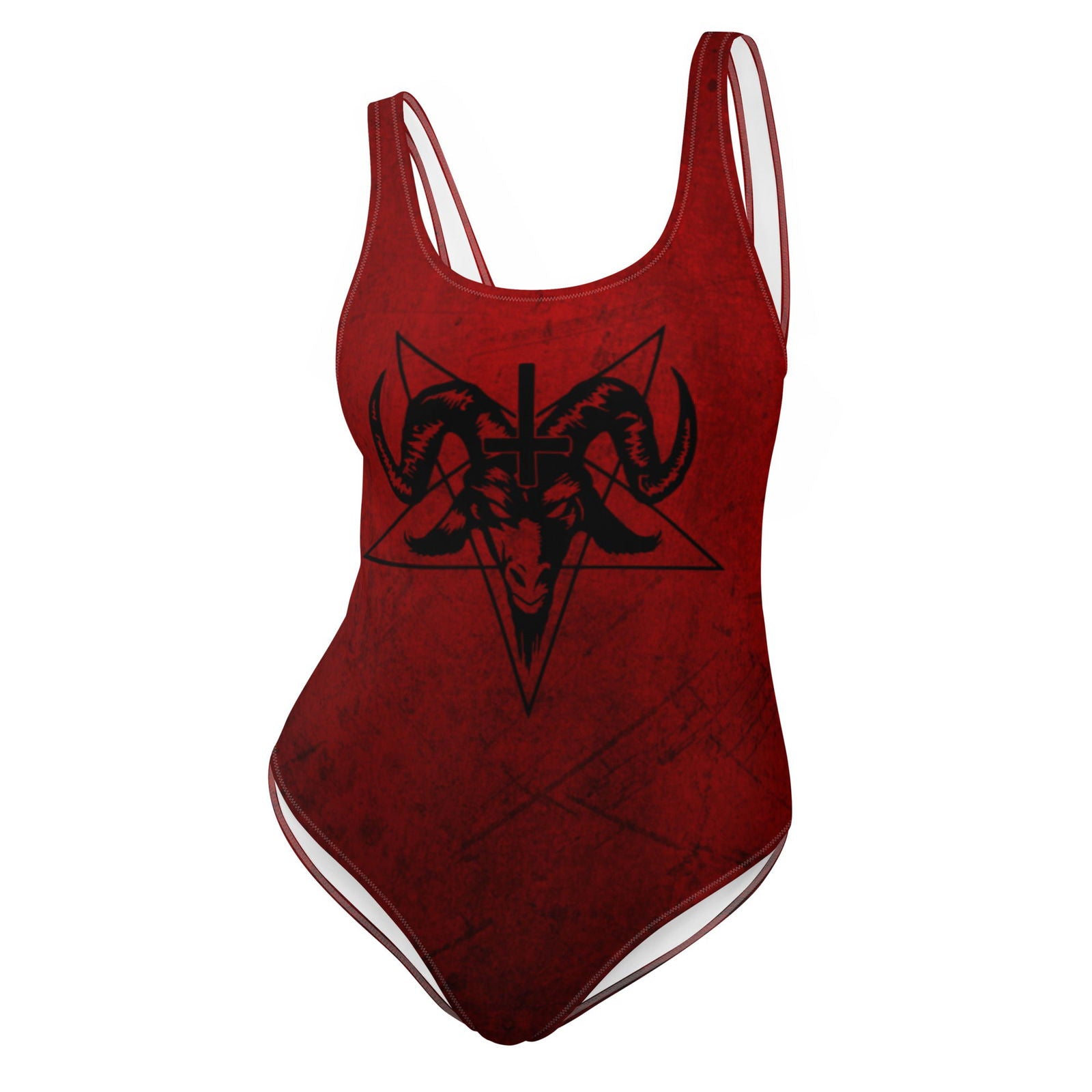 Red One Piece Swimsuit / Baphomet Clothing / Goth Swimwear For Women ...