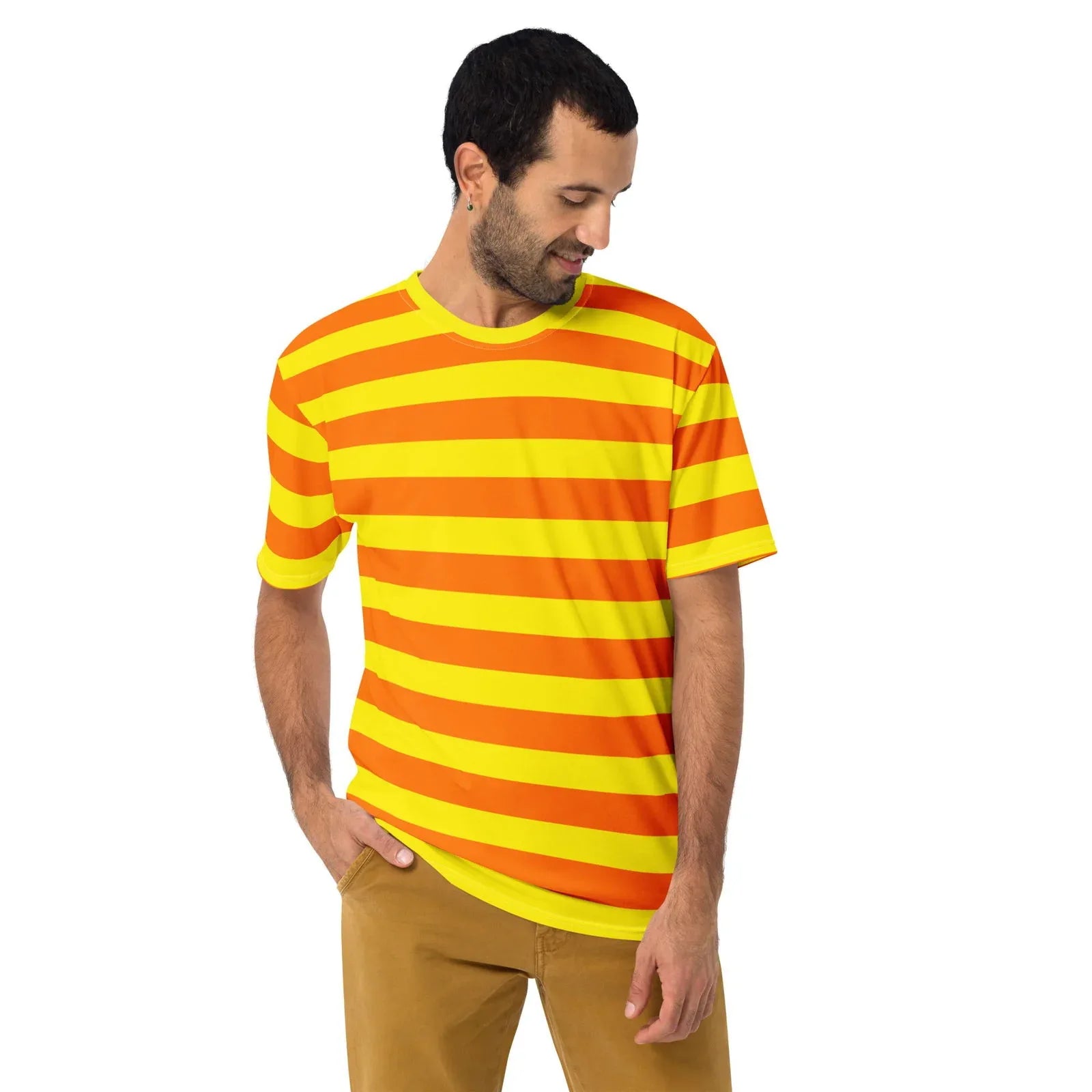 Men’s Orange & Yellow Striped T-Shirt | Summer Casual Tee – YVDdesign