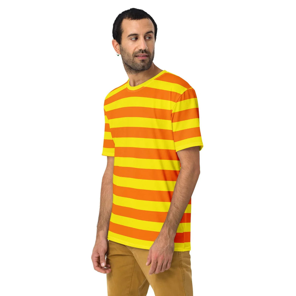 Men’s Orange & Yellow Striped T-Shirt | Summer Casual Tee – YVDdesign